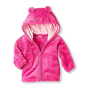Noubeau Infant Baby Boys Girls Fleece Ears Hat with Lined Hooded Zipper Up Jacket Coat Tops Outwear Overcoat Warm Fall Winte (Pink, Tag size L, US 12-18Months)