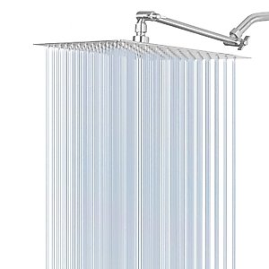 Rain Shower Head with 11’’ Adjustable Extension Arm, Large Stainless Steel High Flow Rainfall Square Shower head, Bath Shower Waterfall Full Body Coverage (12 Inch Showerhead with Arm, Chrome)