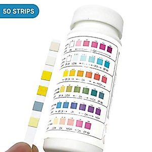 Swimming Pool Test Strips for Above Ground Pool, PH, Total Chlorine, Free Chlorine/Bromine, Total Alkalinity, Cyanuric Acid, Total Hardness Water Chemistry Spa and Hot tub Testing Strips 50PCS 6-Way