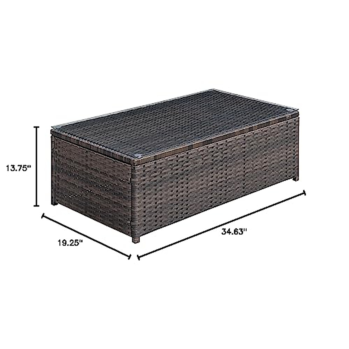 PayLessHere Wicker Side Coffee Table,Outdoor Side Tables with Square Glass Top and Storage Bistro Table Patio Furniture End Tables Garden Table Grey (Large)