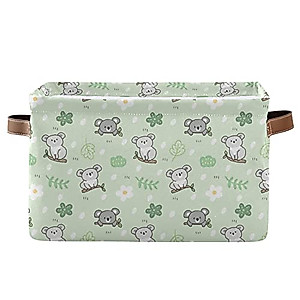 Kigai Collapsible Storage Basket with Handles, Cartoon Koala Canvas Fabric Storage Bins Toys Clothes Organizer for Bedroom, Nursery, Shelves, Closets (2PACK)