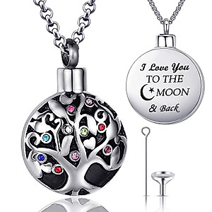 MUERDOU Family Tree of Life Cremation Jewelry I Love You to The Moon and Back Urn Necklaces for Ashes Keepsake Holder Memorial Necklace Pendant