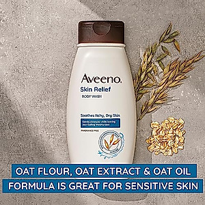 Aveeno Skin Relief Fragrance-Free Body Wash with Triple Oat Formula, Gentle Daily Cleanser for Sensitive Skin Leaves Itchy, Dry Skin Soothed & Feeling Moisturized, Sulfate-Free, 18 fl. oz
