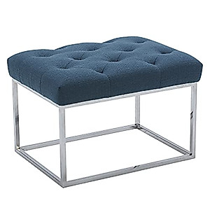 Amazon Brand – Rivet Mid-Century Modern Tufted Ottoman Stool with Metal Base, 26.8"W, Juniper