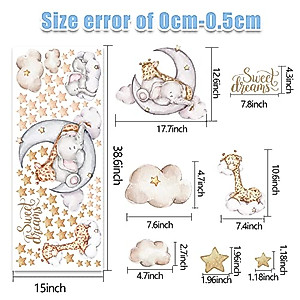 Elephant and Giraffe on The Moon and Stars Wall Stickers for Kids Baby Room Decor Sweet Dream Moon Hot Air Balloon Star Baby Nursery Decor Baby Shower Room Interior Decor Kid