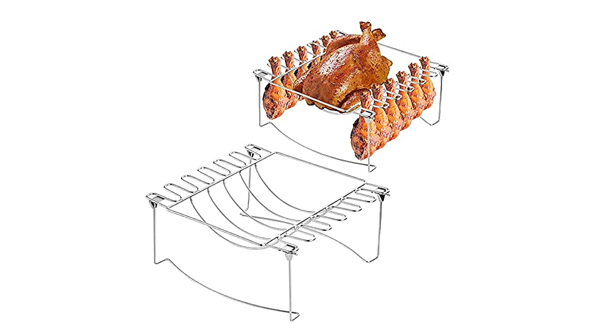 3-in-1 Rib Rack for Smoking & Chicken Leg Rack for Grill - Holds 6 ...
