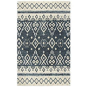Rizzy Home | OU936A | Opulent Collection | Wool Area Rug | 8' x 10' | Natural /Gray/Dark Blue/Blue Tribal Motif