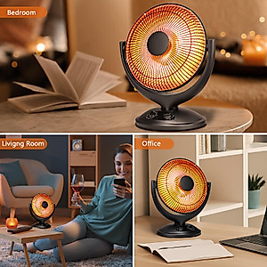 R.W.FLAME Radiant Electric Space Heater with Thermostat and Timer, 800W/400W Portable Dish Heaters for Indoor Use, Overheat and Tip Over Protection, Quiet Heater Fan for Bedroom Office Desk Home