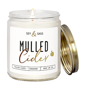 Mulled Cider Candle, Fall Candles I Apple Cider Candle w/Cinnamon & Nutmeg - Infused w/Essential Oils I Mulled Cider Fall Scented Candle (Soy) for Home I 9oz Reusable Jar I 50Hr Burn I Made in USA