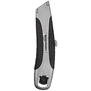 Amazon Basics Soft Grip Retractable Utility Knife with 3 Blades, Black/Silver