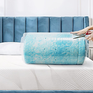 Mattress Topper for Full Bed, Gel Swirl Memory Foam Soft Bed Topper for Back Pain, 3 inch, Light Blue