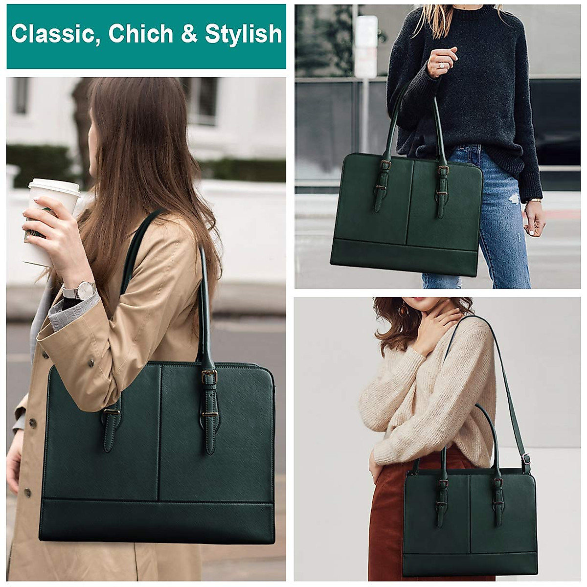 Laptop Bag for Women Leather Work Tote 15.6 Inch Laptop for Computer Bag Waterproof Business Office Professional Large Capacity Handbag Shoulder Bag