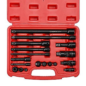 CASOMAN 18-Piece Drive Tool Accessory Set, Premium CR-V Steel with Black Phosphate Finish, Includes Socket Adapters, Extensions and Universal Joints and Impact Coupler, Professional Socket Accessories