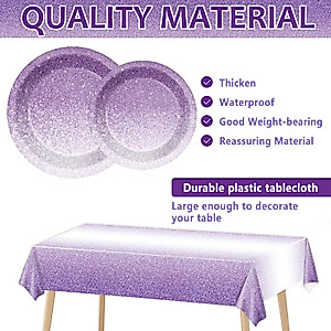 147Pcs Ombre Purple Party Decors Gradient Pastel Purple Plates Tableware Set Party Supplies Light Purple Balloons Banner Tinsel Foil Fringe Curtains Kit for Girls Women Birthday Wedding Party Favor
