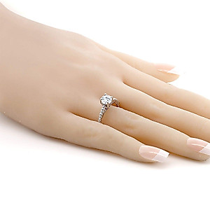 925 Sterling Silver Solitaire with Accent Stones Lab Grown Diamond Engagement Ring Forever Brilliant Round 1.38cttw Moissanite by Charles & Colvard (Size 8)