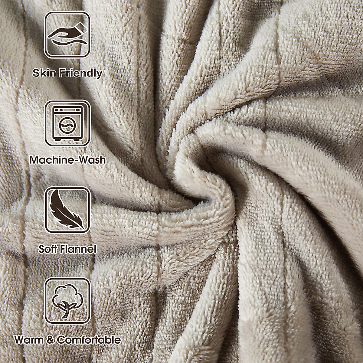 Tefici Electric Heated Blanket Throw, Super Cozy Soft Flannel 50" x 60" Heated Throw with 3 Fast Heating Levels & 4 Hours Auto Off, Machine Washable, ETL&FCC Certification, Home Office Use, Camel