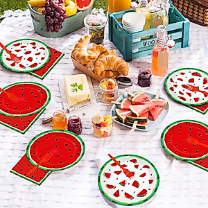 gisgfim 96 Pcs Watermelon Party Supplies Paper Plates Napkins Watermelon Tableware Set Watermelon Party Decorations Favors for Children's Melon Birthday Baby Shower Serves 24