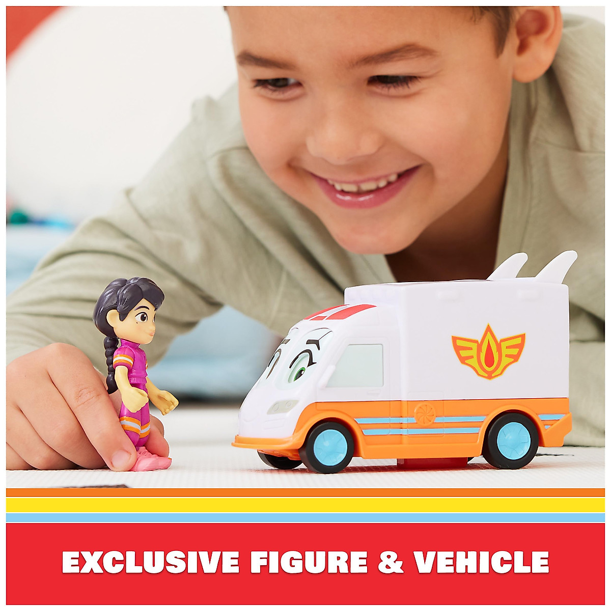 Disney Junior Firebuds, Violet and Axl, Action Figure and Ambulance Toy with Interactive Eye Movement, Kids Toys for Boys and Girls Ages 3 and up