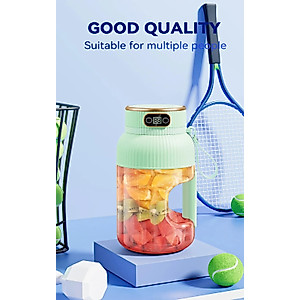 42 Oz The Ovidian Portable Juicer, 2-In-1 Ovidian Large Capacity Juicer Cup, Multifunctionalportable Blender for Smoothies With Digital Display for Sports, Fitness and Daily Life (Green-double cover)