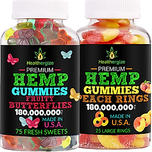 2PACK Hemp Gummies-Fresh Butterflies and Delicious Hemp Gummy Peach-for Sleep, Calm and Relax-Inflammation Natural Hemp Party-Made in USA