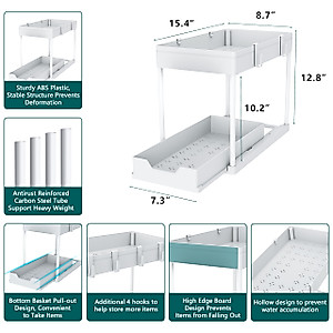 MEAFBIRD 2 Pack Under Sink Organizer, 2 Tier Bathroom Cabinet Organizer with Sliding Basket, Multi-Purpose Under Sink Organizers and Storage for Bathroom Kitchen