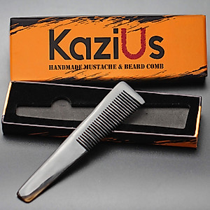 KaziUS Beard & Mustache Comb for Men, Facial Hair Grooming & Styling, Use Wet or Dry. Pocket-sized Handmade Horn Comb of Quality Durable, Saw-Cut and Hand Polished.