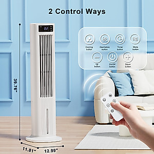 Antarctic Star Evaporative Air Cooler, 40" Cooling Fan that Blow Cold Air, Swamp Cooler with 80° Oscillation, Bladeless Tower Fan for Home, Office, Removable Water Tank, 24H Timer, Remote Control