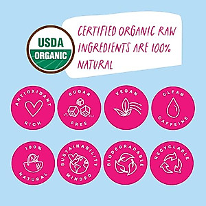 Kubo Tea, Organic High Energy Ice Tea, High Caffeine Blend, 20 Servings (155mg Caffeine each), Pillow Tea Bags, Kraft Packaging, Healthy Coffee Substitute (Raspberry)