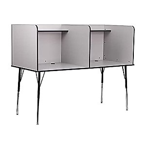 Flash Furniture Study Carrel - Nebula Grey Finish with Top Shelf - Double Wide - Height Adjustable Legs - Wire Management Grommet