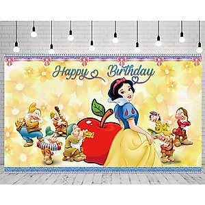 huio Princess Backdrop for Snow White Theme Birthday Party Supplies 5x3ft Snow White Theme Banner for Party Cake Table Decorations Baby Shower Banner