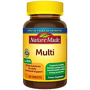 Nature Made Multivitamin Tablets with Iron, Multivitamin for Women and Men for Daily Nutritional Support, 130 Tablets, 130 Day Supply
