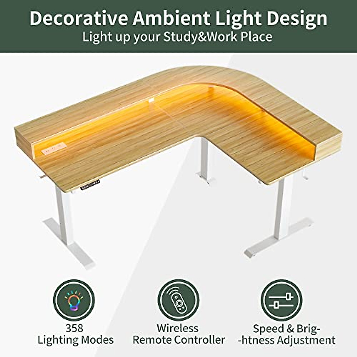 FEZIBO Triple Motor L Shaped Stadning Desk with LED Strip & Power Outrlets，63 inches Height Adjustable Stand up Corner Desk with Ergonomic Monitor Stand, White Frame/Natural Top