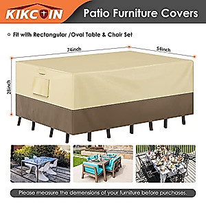 Patio Furniture Covers Waterproof for Table and Chairs, Rectangular Outdoor Furniture Set Cover, Anti-Fade, Tear/Water Resistant Patio Furniture Set Covers, 74"L x 54"W x 28"H