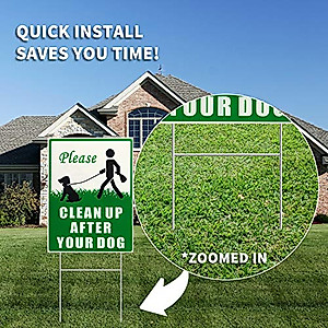HISVISION Please Clean Up After Your Dog 2 Pack, 12" x 9" Yard Sign with Metal Wire H-Stakes, UVresistance, Waterproof, Non-Fading, Easy to Install No Pooping Dog Lawn Sign- Double Sided
