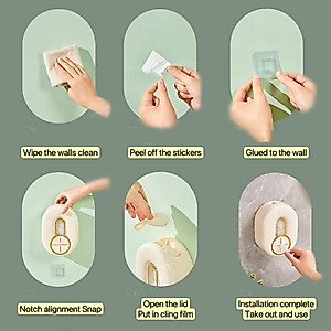 Jrsoul He Fresh Keeping Film Store Container Organizers with 100 Stretchable Plastic Wrap, Wall Mounted No Drilling Shower Cap Storage Box for Kitchen Bathroom Passage (Creamy white)