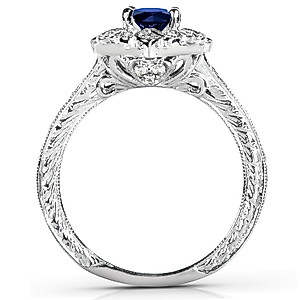 Kobelli Antique Style Round-cut Sapphire and Diamond Engagement Ring 3/4 Carat (ctw) in 14k White Gold, Size 10