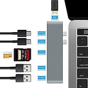 XUNMAIFHB Portable Docking Station,Dual Type-c USB C MacBook pro to HDMI TF Card Reader HUB Docking Station 4K Thunderbolt3 USB-C SD MicroSD USB 3.0 Fast Transmission