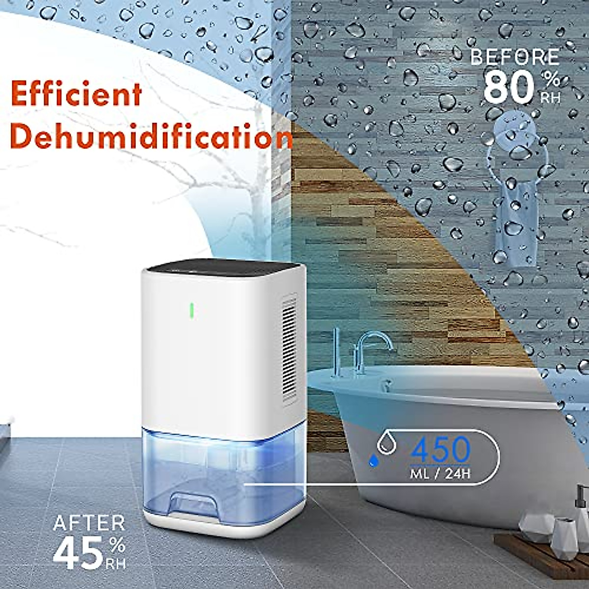 LEEL Dehumidifier, Upgraded 1200ml (42oz) Portable Ultra Quiet Dehumidifier, 6H/12H Timer Off Small Dehumidifier for 2300 Cubic Feet (270 sq ft) Home Basement Bedroom Bathroom Closet RV Camper