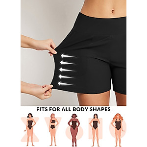 BALEAF Women's Swim Shorts Tummy Control Modest Swimsuits Bathing Suit Bottoms 5" Board Shorts Beach Trunks with Pockets Black 3XL