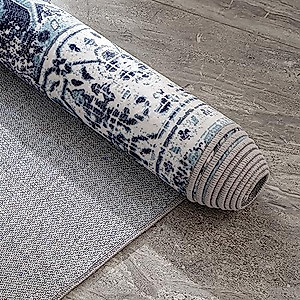 Syalife Washable Rug Vintage Area Rugs, 5'x 7' Living Room Rug with Non Slip Backing, Ultra-Thin Medallion Distressed Non-Shedding Blue Rug, Vintage Floor Mat Indoor Rug (FG12-Blue, 5'x 7')