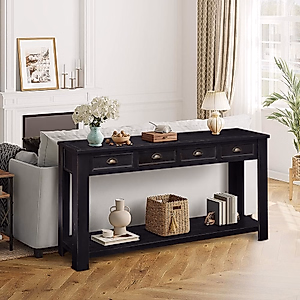 HLXZN Console Table for Entryway, 60 Inch Sofa Table Narrow Long Hallway Table Entryway Table w/4 Drawers and Bottom Shelf for Living Room Entryway Home, Black