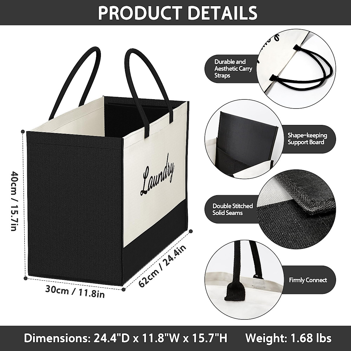 75L 2 Pack Handheld Laundry Hamper Laundry Basket Collapsible Laundry Hamper, Carry Bag Design with Standing Board for Laundry Room Toy Room House Organizing (White, 75L 2 Pack)