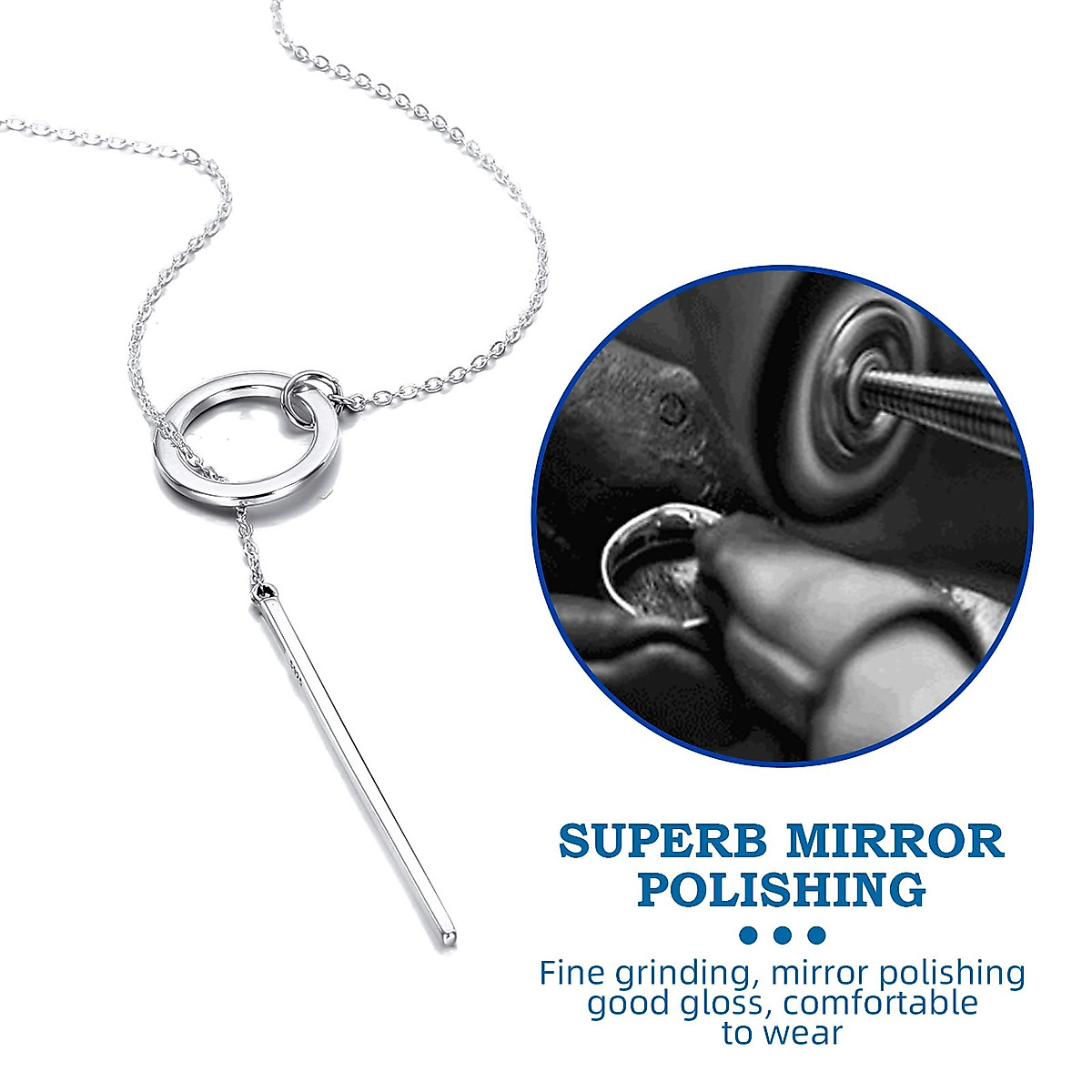 JewNelwyn 925 Sterling Silver Long Lariat Necklace, Open Circle Vertical Bar Necklace 30" Looped Y Necklace for Women and Girls