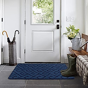 Walensee Indoor Doormat, Front Door Mat for Entrance (20"x32"Navy Blue) Machine Washable Entryway Rug, Non Slip Trapper Door Rugs Absorbent Dirt Low Profile Shoes Scraper Inside Floor Mats