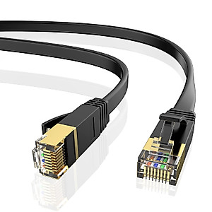 Cat 7 Ethernet Cable 25 ft, High Speed Long Flat LAN Cable RJ45 Connectors, Shielded Network Internet Cable Patch Cord, Cat 7 ethernet Cables for PC Laptop,Modem,Router,Black1