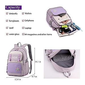 YJMKOI Kawaii Backpack for Teen Girls Aesthetic Student Bookbags Large capacity Middle School Girls Backpack with Cute Plush Charm