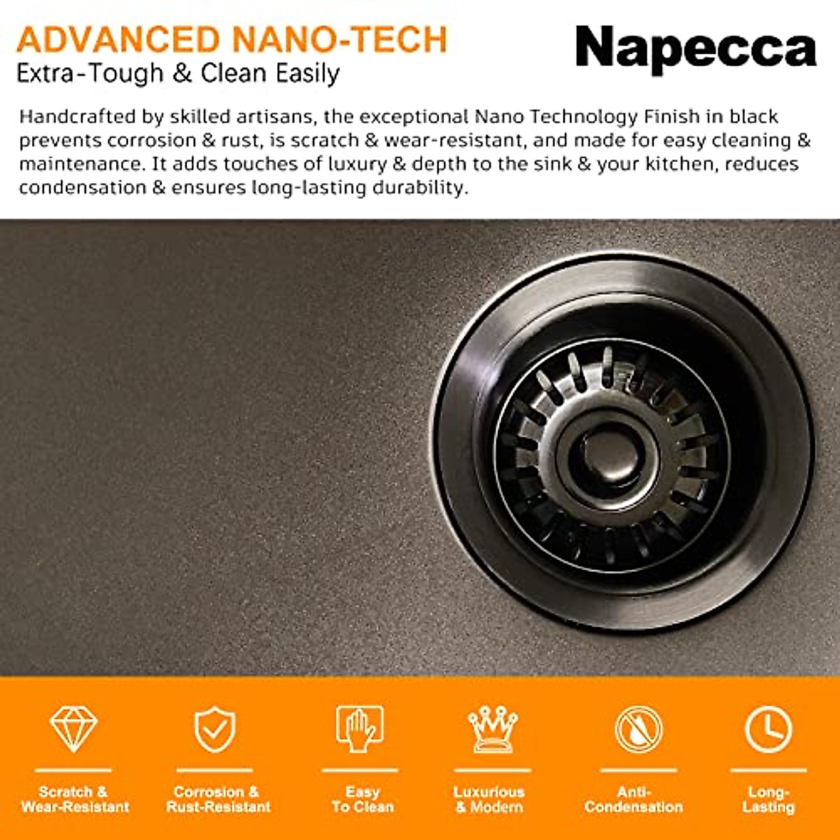 NAPECCA 17" Black Undermount Bar Sink - 17x17 Stainless Steel Square Single Bowl 18 Gauge, Gunmetal Black Small Kitchen Sinks, Nano Dark Grey Deep Modern Wet Bar/Island/Prep Sink with Accessories