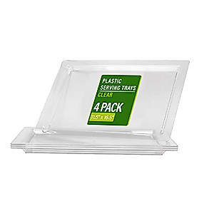 PARTY BARGAINS 16" x 11" Plastic Serving Trays - (4 Pack) Disposable Clear Plastic Trays, Excellent for Weddings, Buffets, Birthday Parties