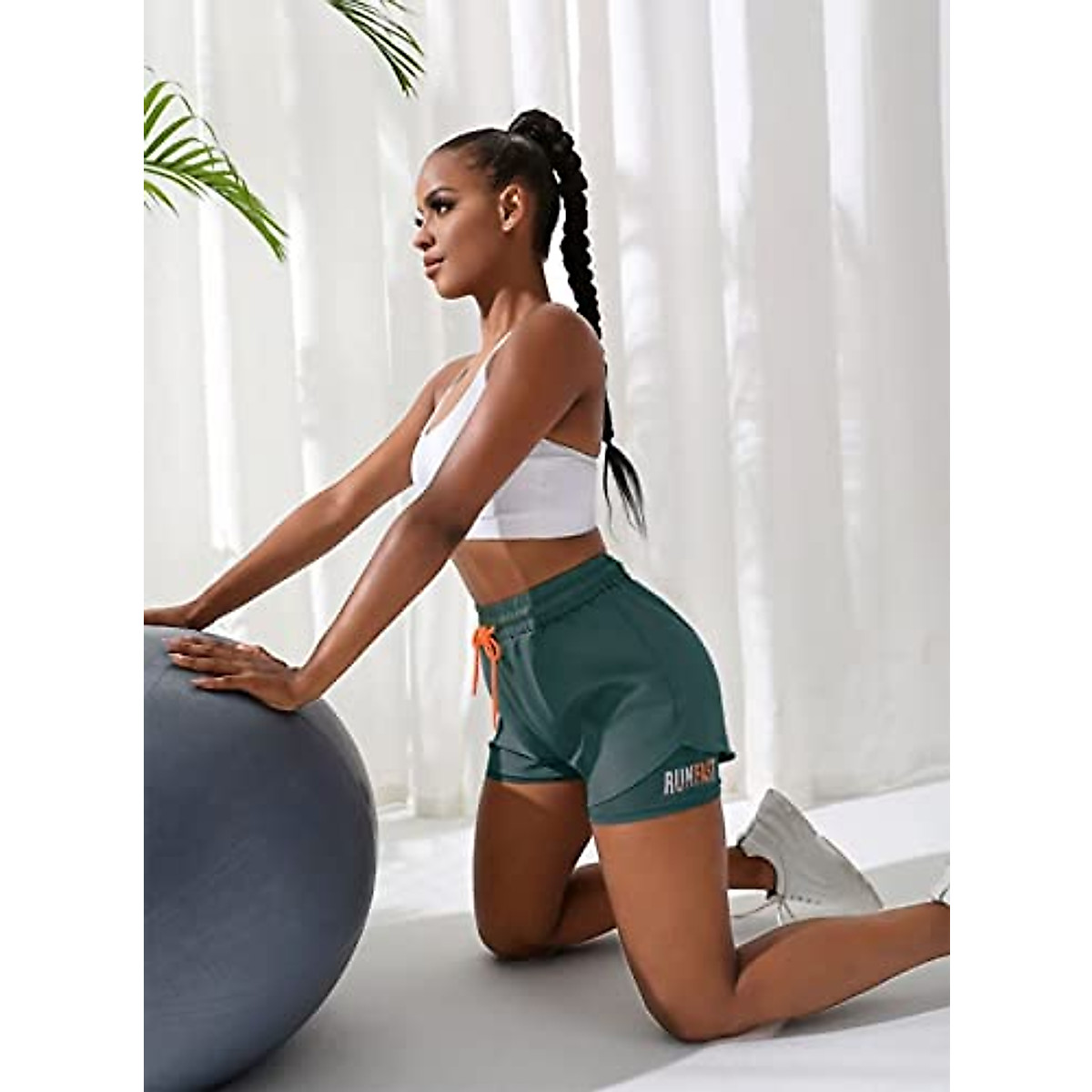 YOAKUKA Women's 2 in 1 Workout Shorts Gym Workout Yoga Running Biker Tennis Skirts Clothes Summer Green