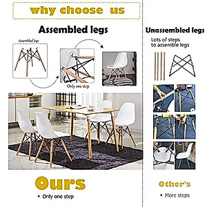 Giantex Dining Chairs Set of 2 White, Pre Assembled Mid Century Modern Dining Chairs with Wood Legs, Armless Kitchen Chairs, Plastic Dining Side Chair for Dining Room, Kitchen, Living Room